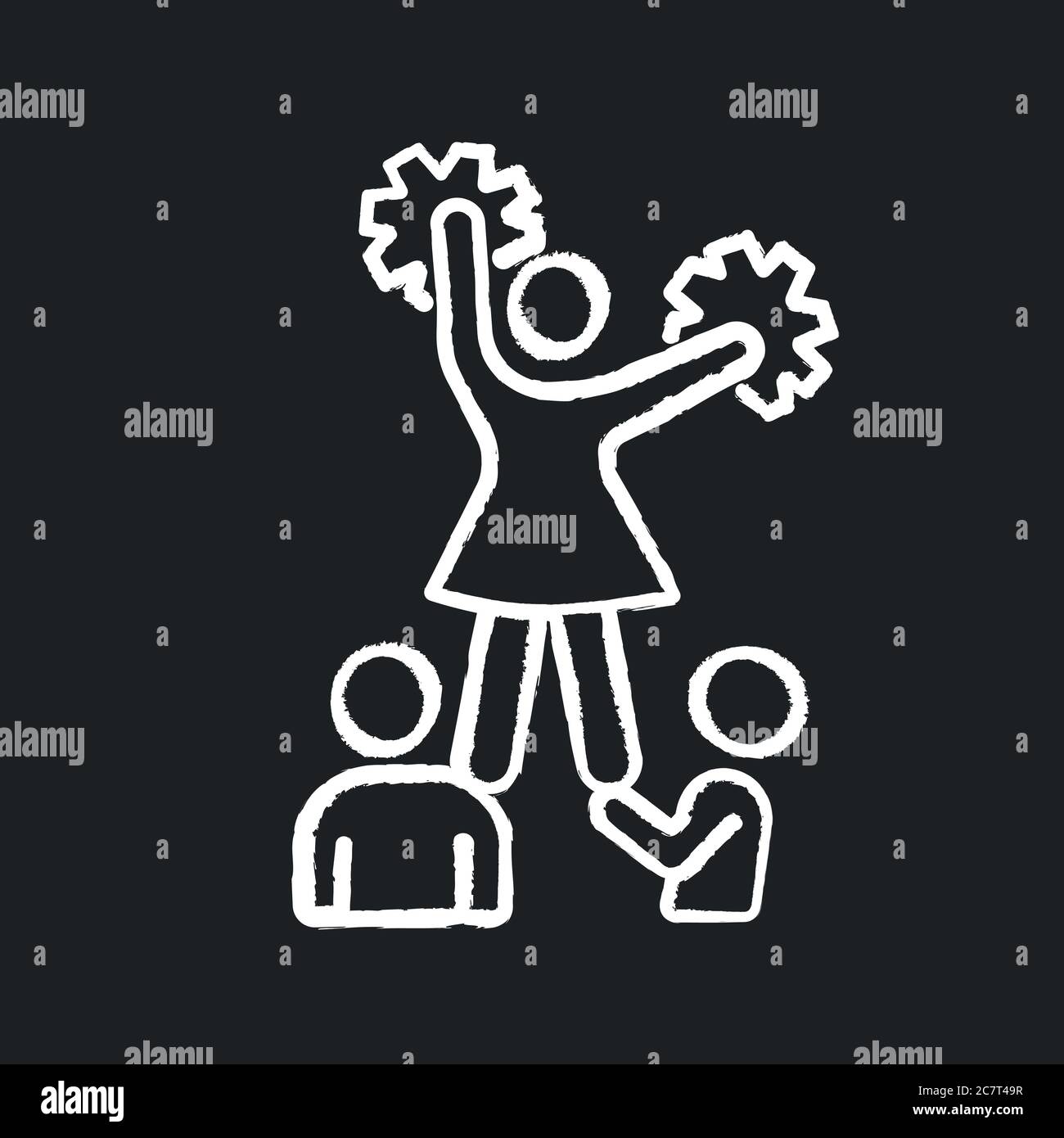 Cheerleading chalk white icon on black background. Cheerleaders doing ...