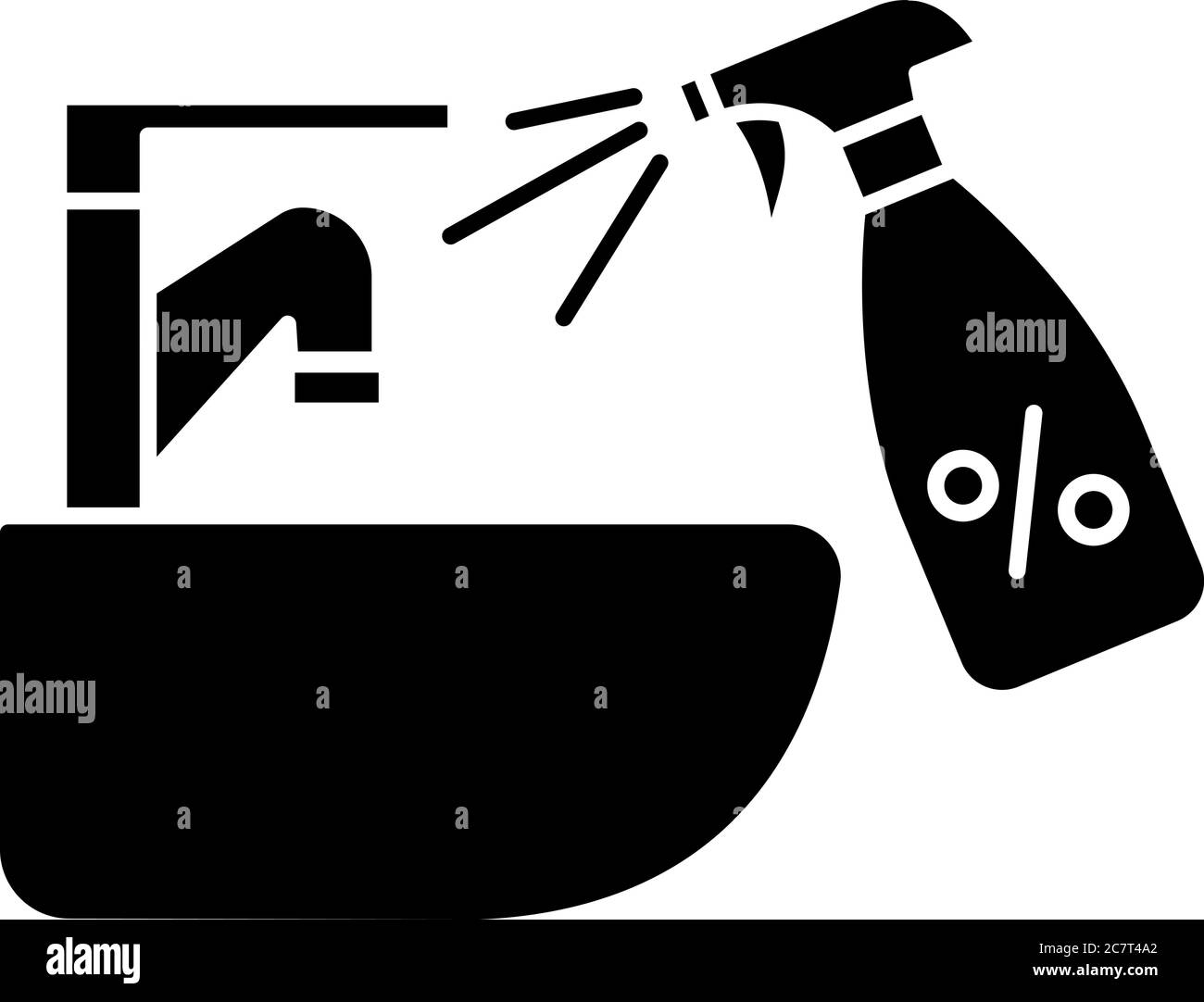Sink tap disinfection black glyph icon. Surface cleaning, housekeeping ...
