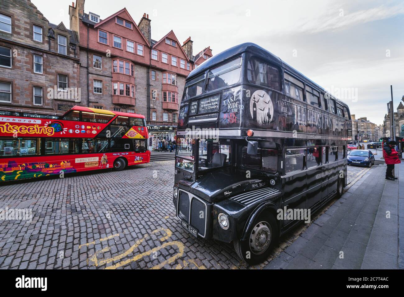 The Ghost Bus Tour on Lawnmarket street in Edinburgh, the capital of ...