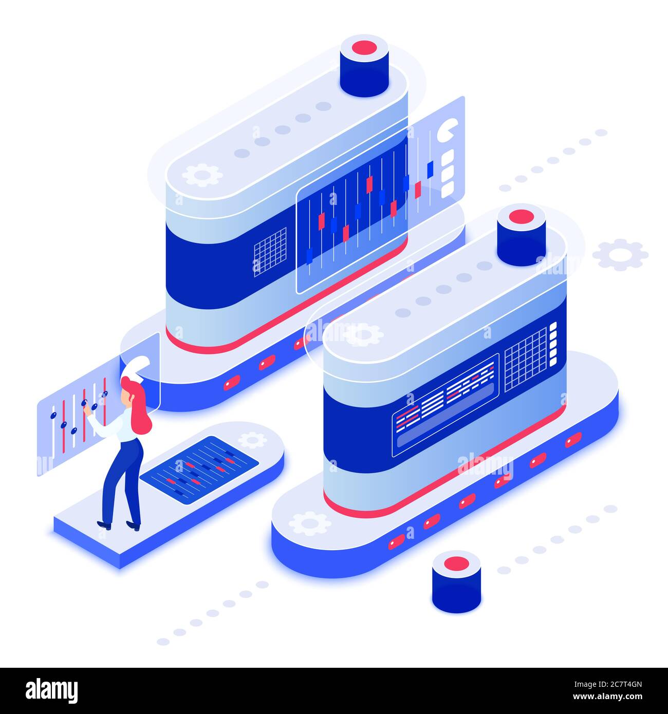 Data analysis isometric vector illustration. Server administration ...