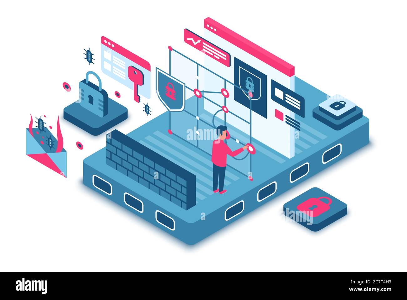 Cyber Security Isometric Vector Illustration Authorization And Authentification Man Unlock