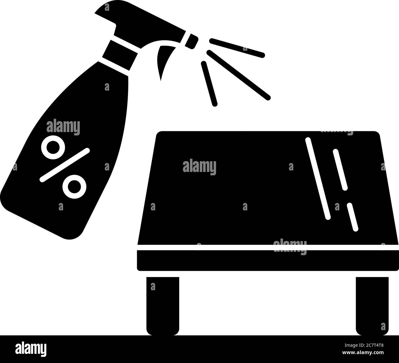 Tabletop cleaning black glyph icon. Furniture disinfection, surface ...