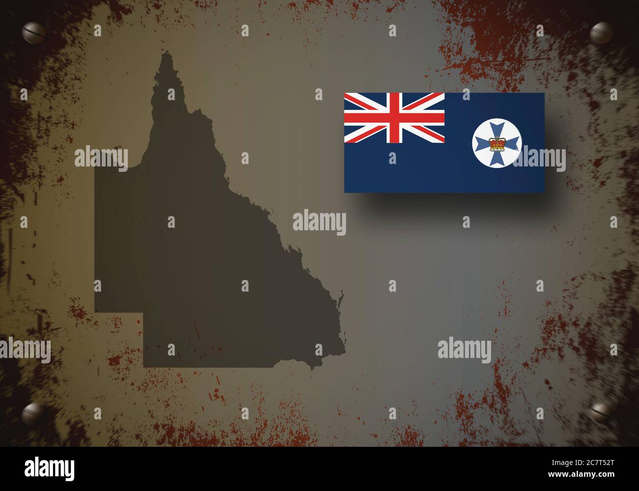 Map and flag of Queensland, state of Australia, on a metal background ...