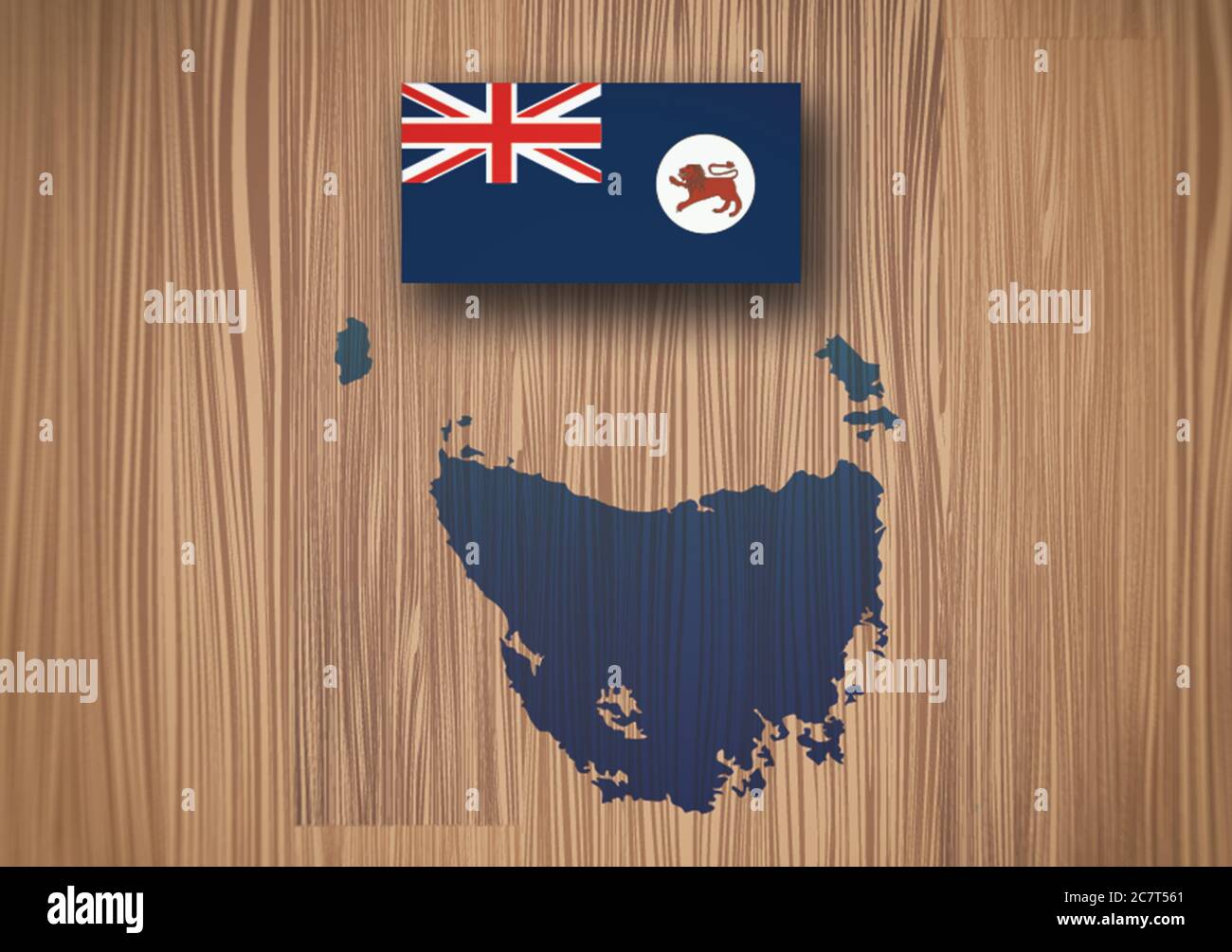 Map and flag of Tasmania, state of Australia, on a wooden background ...