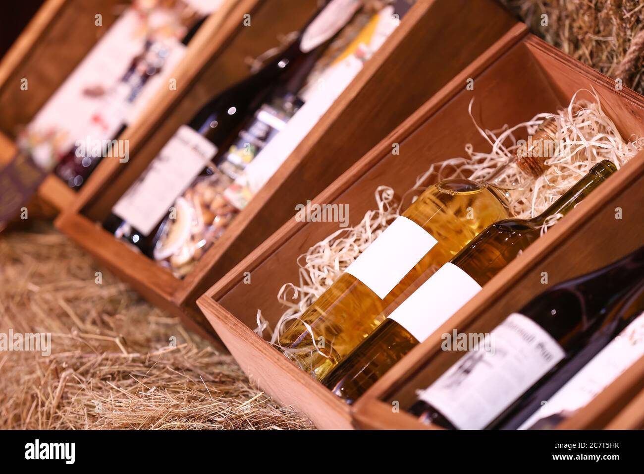 Boxes with bottles of wine in cellar Stock Photo - Alamy
