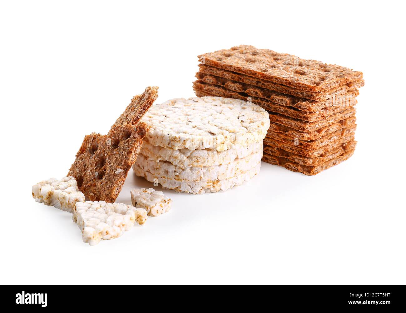 Healthy crispbreads on white background Stock Photo - Alamy