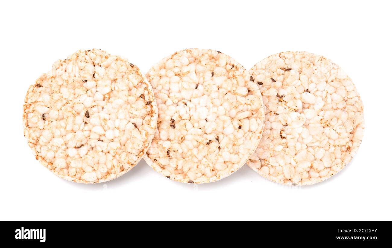 Rice crispbreads on white background Stock Photo - Alamy