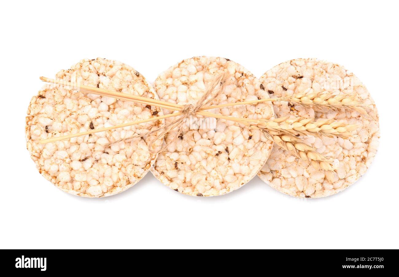 Rice crispbreads on white background Stock Photo - Alamy