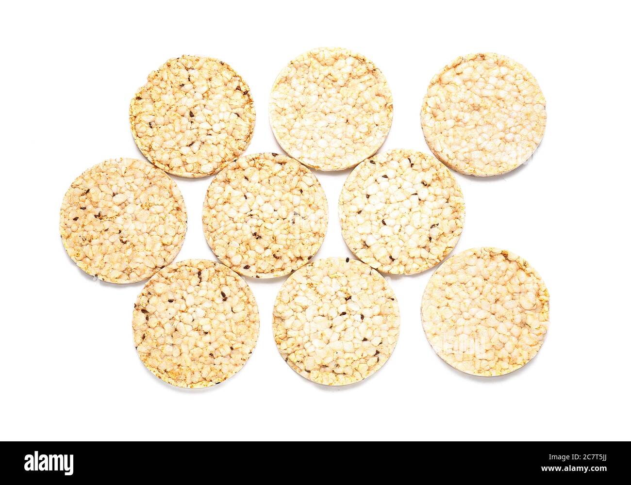 Rice crispbreads on white background Stock Photo - Alamy