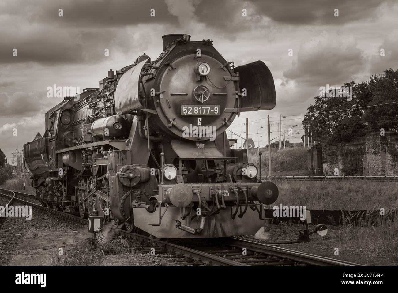 Steam Locomotive, german Steam Locomotive, Steam Locomotive and big Clouds in Background, black ...