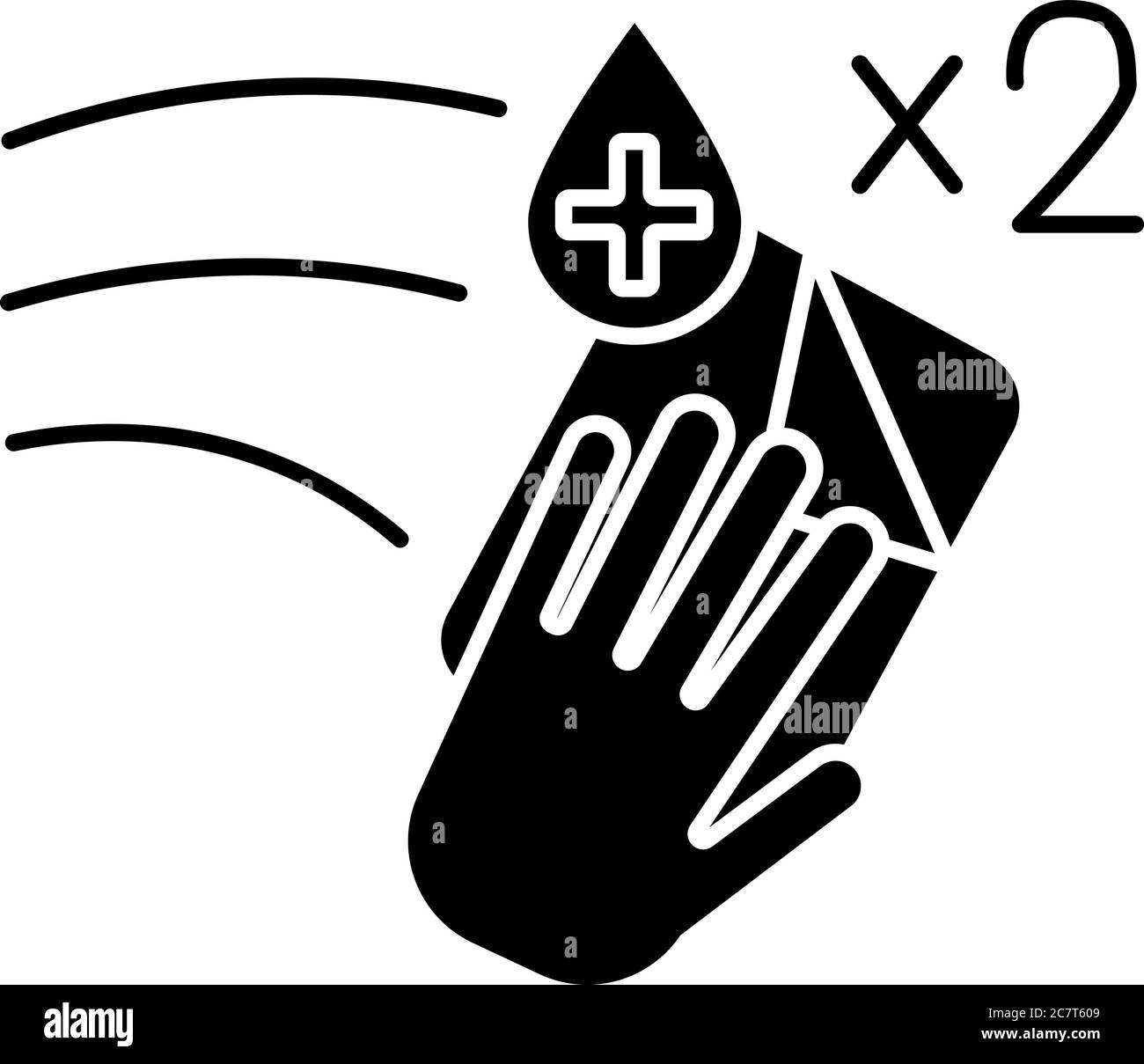 Wipe twice rule black glyph icon. Disinfection method, surface cleaning ...