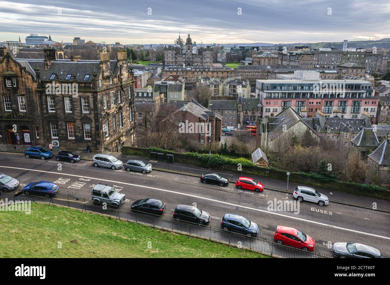 Johnston Terrace street seen from esplanade of Castle in Edinburgh, the ...