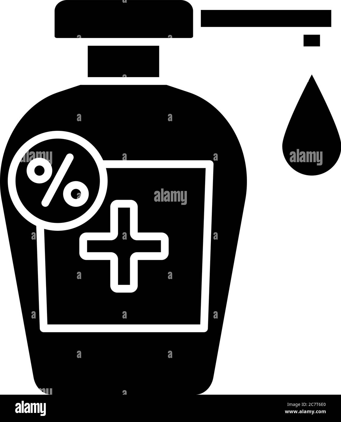 Alcohol based disinfectant black glyph icon. Personal hygiene, bacteria ...