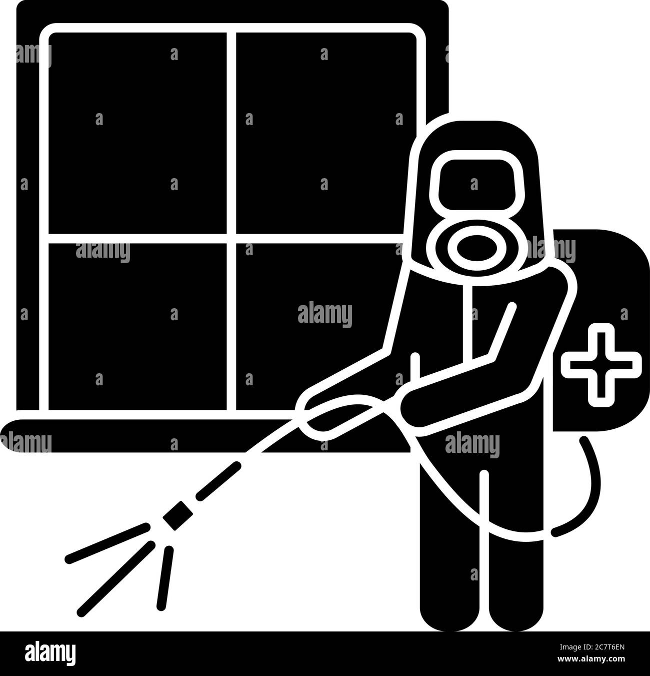 Room fumigation black glyph icon. Home decontamination, professional ...
