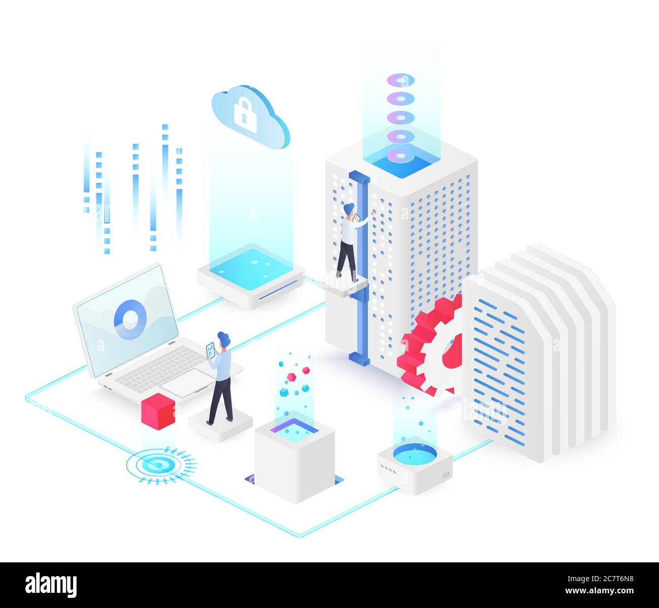 Database white isometric vector illustration. Electronic maintenance ...