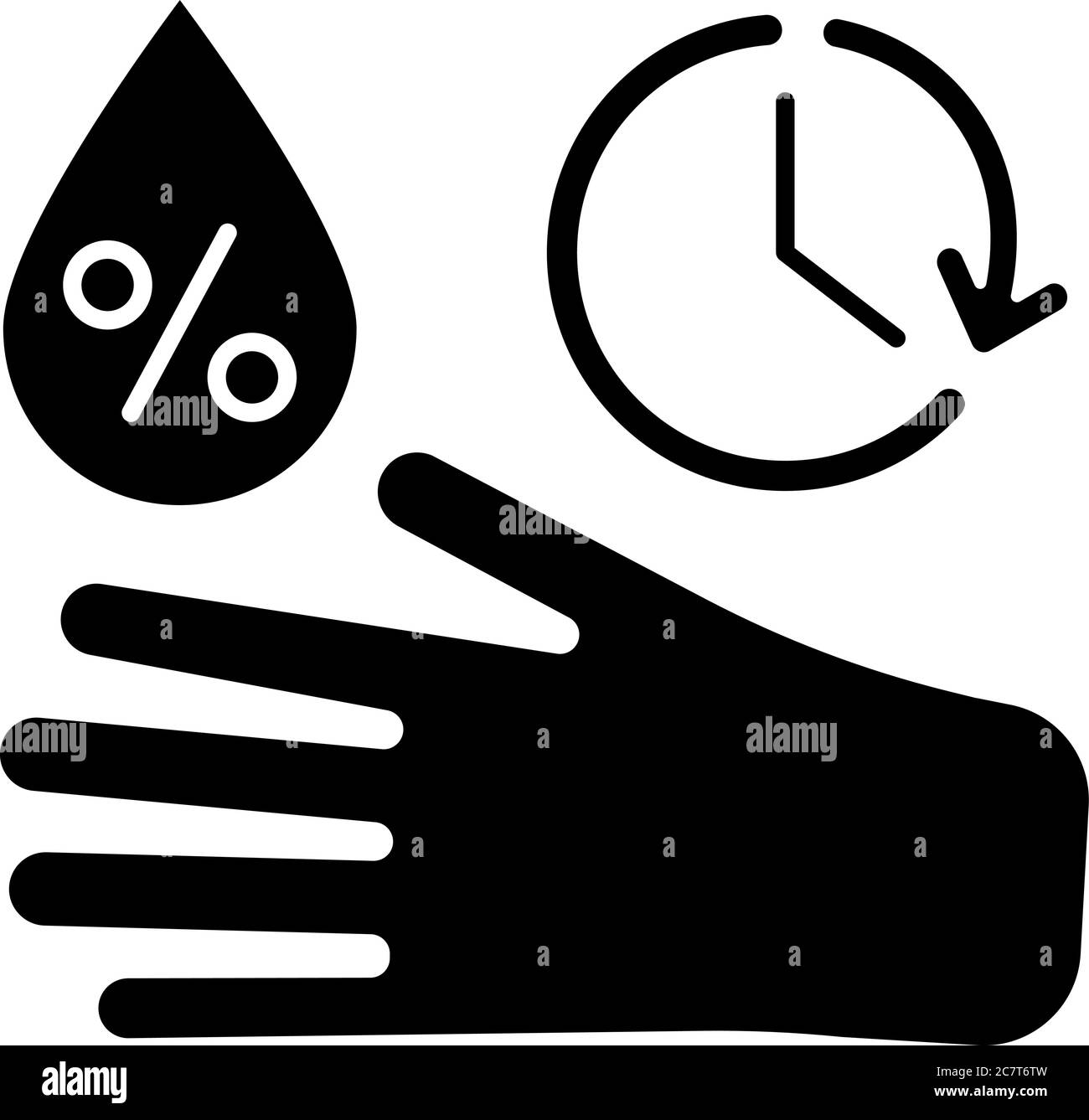 Disinfectant contact time black glyph icon. Antibacterial hand ...