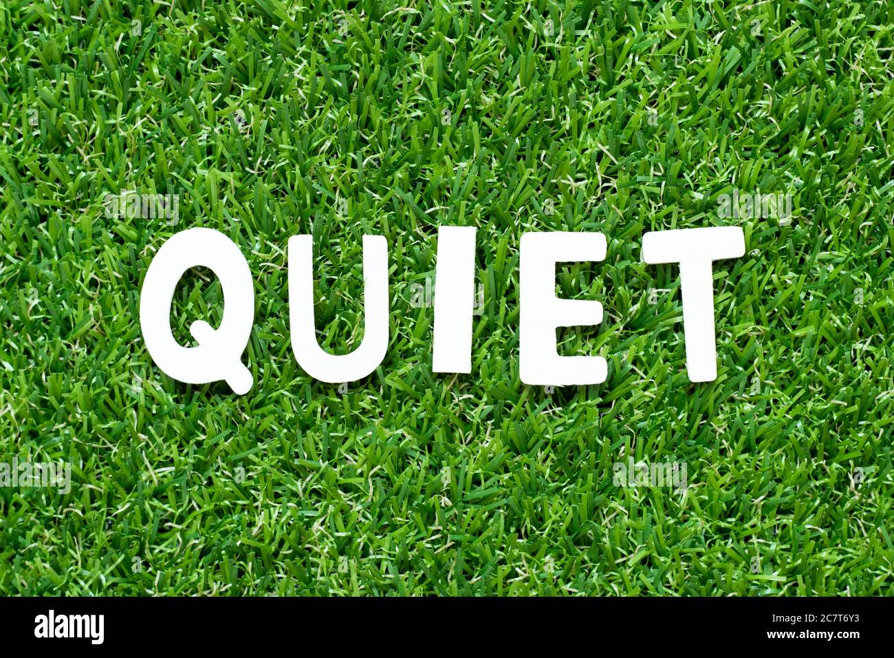 Wood alphabet letter in word quiet on green grass background Stock ...