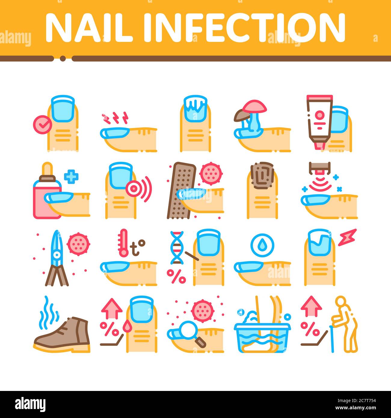 Nail Infection Disease Collection Icons Set Vector Stock Vector Image ...