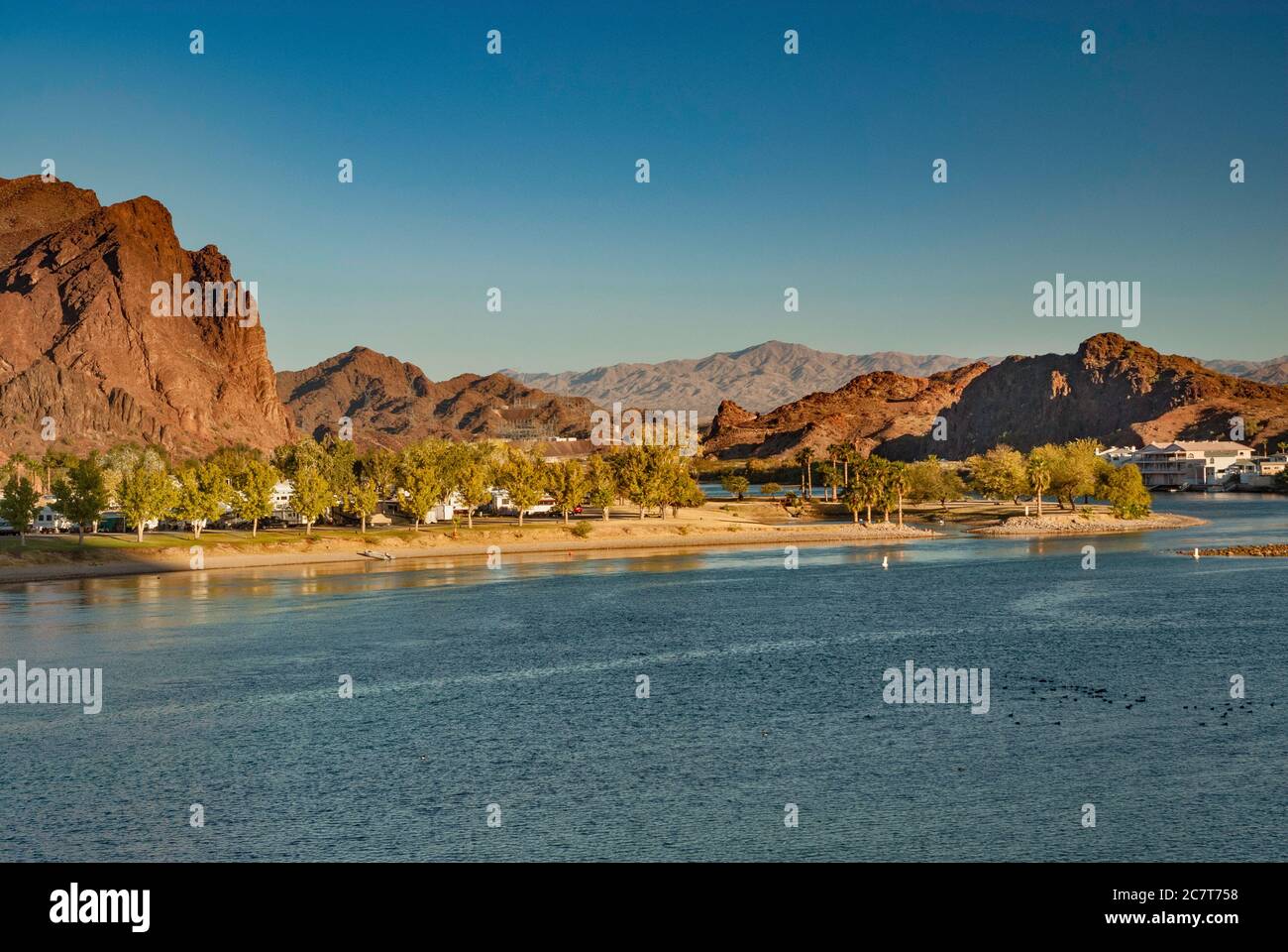 Resorts at Colorado River below Parker Dam, California, USA Stock Photo ...