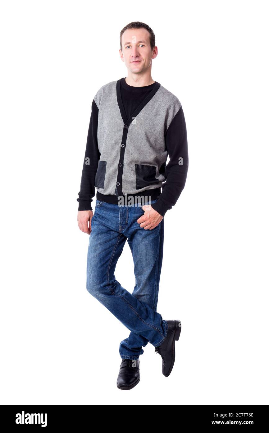 full length portrat of handsome middle aged man posing isolated on ...