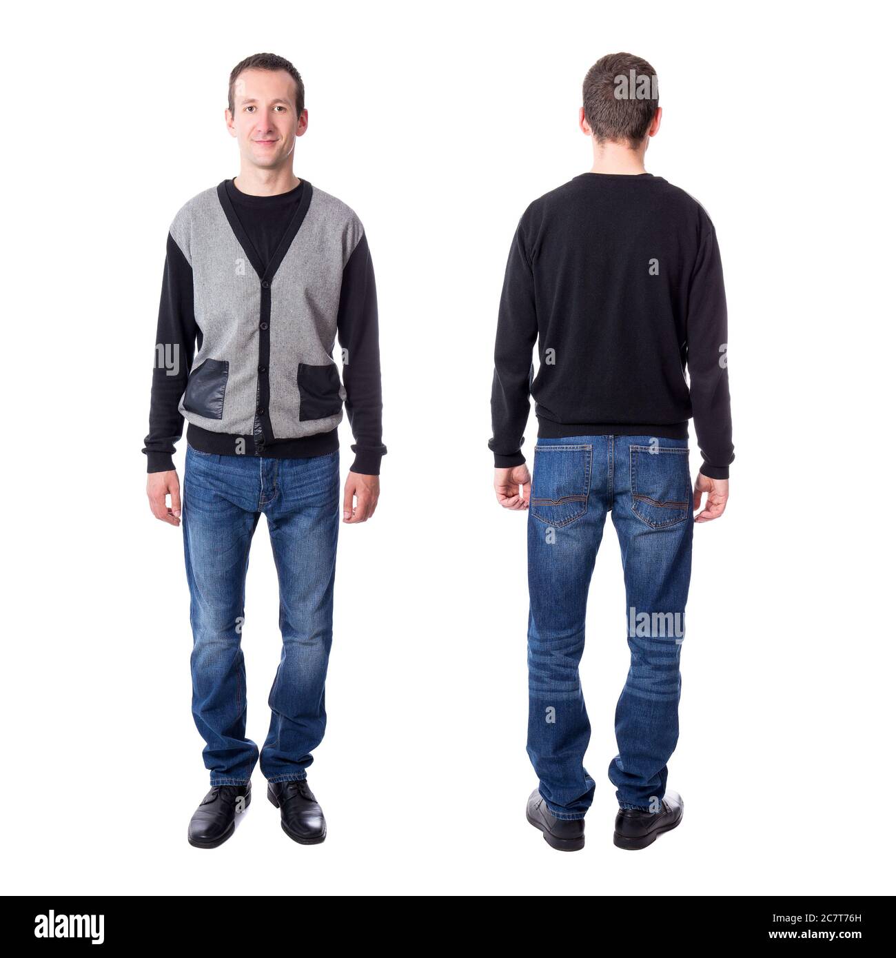 front and back view of middle aged man isolated on white background ...