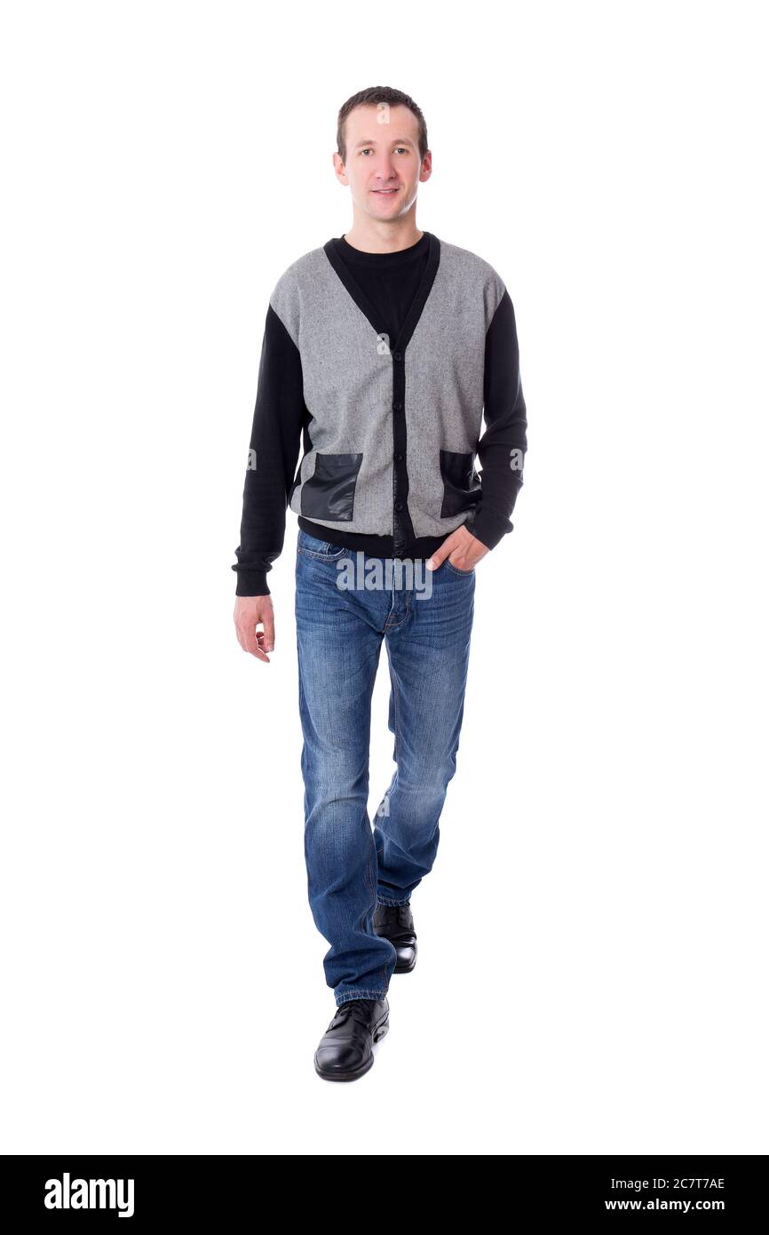full length portrat of handsome middle aged man walking isolated on ...