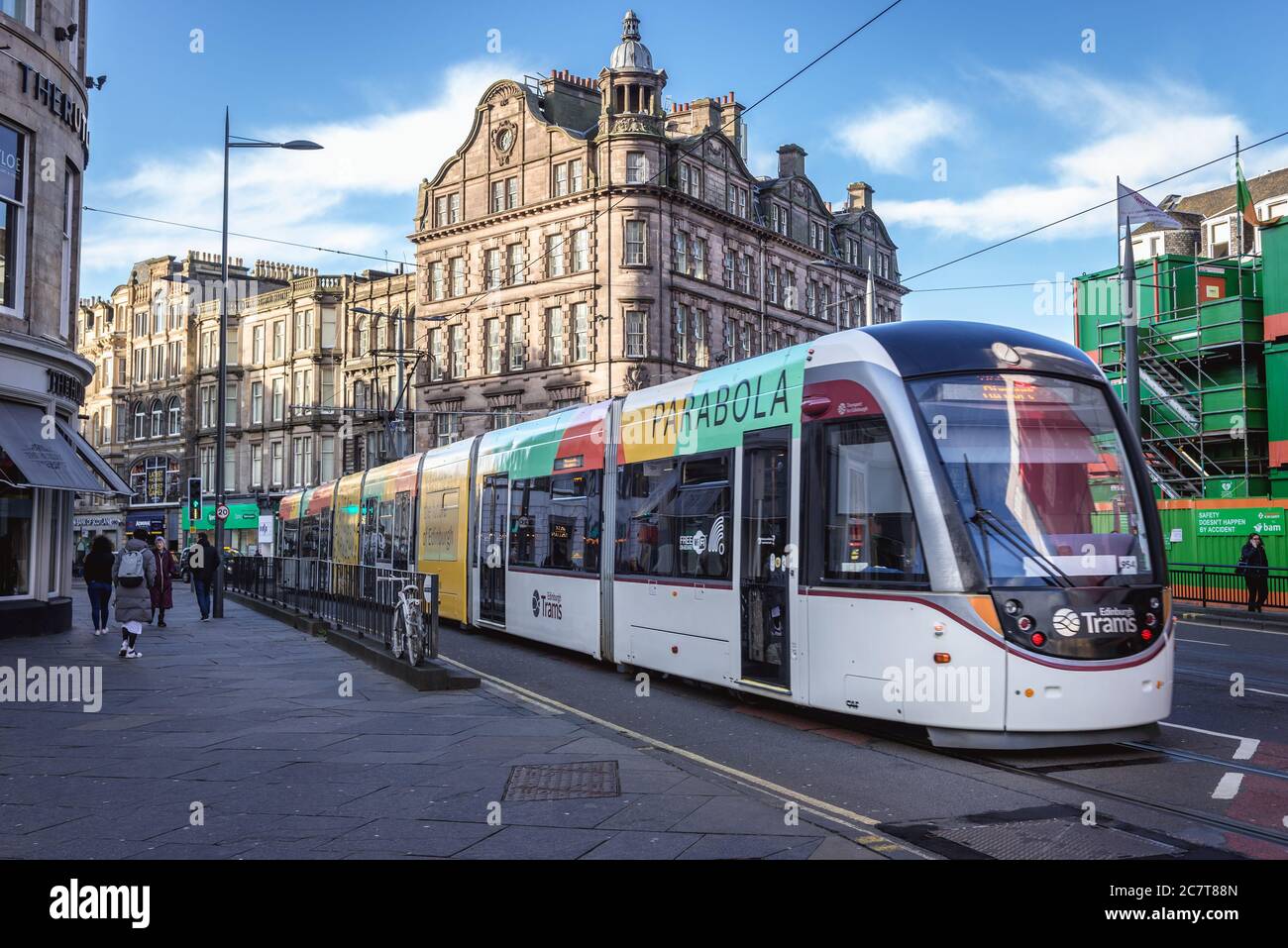 Tram on Shandwick Place street in Edinburgh, the capital of Scotland ...