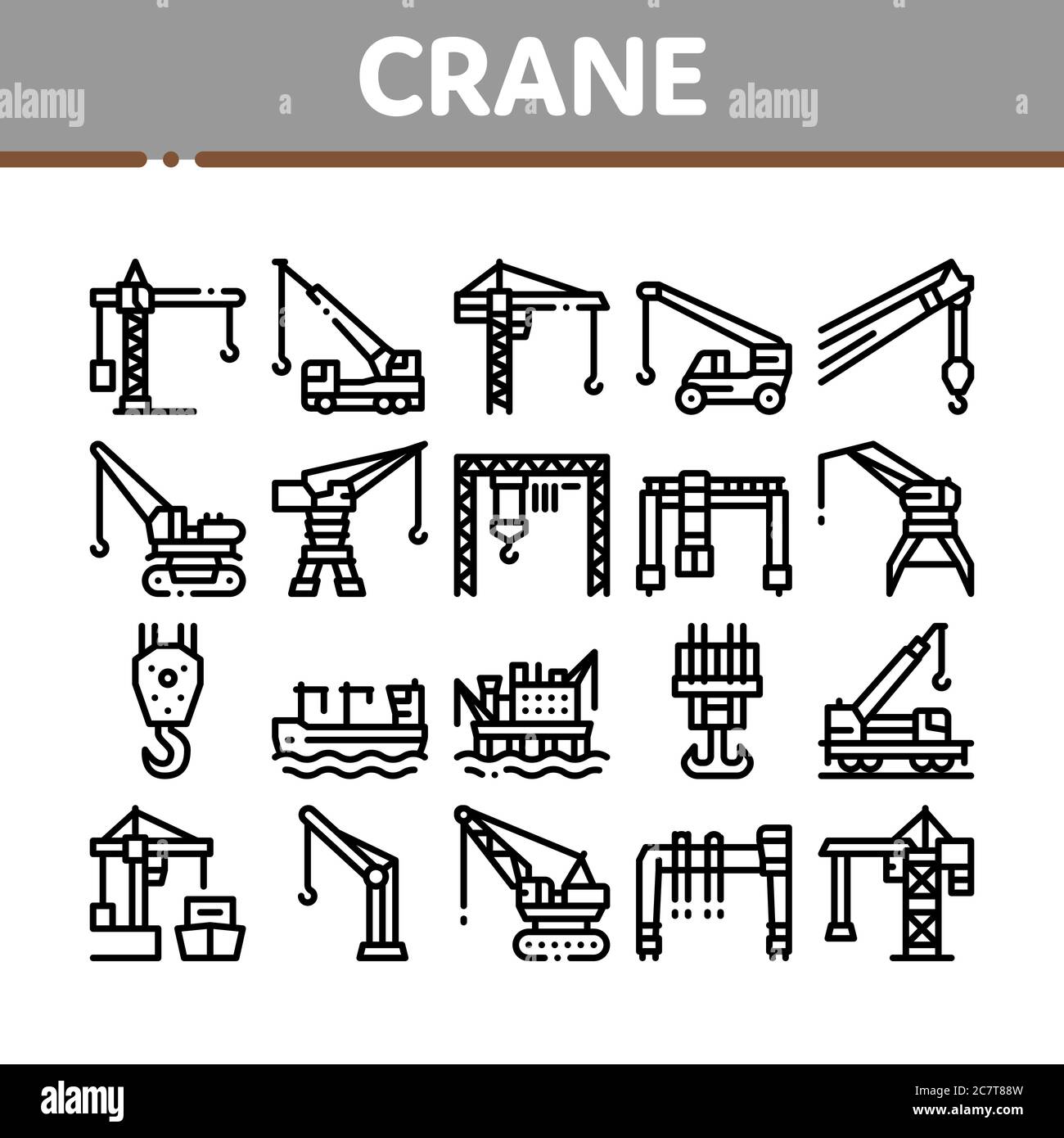 Crane Building Machine Collection Icons Set Vector Stock Vector Image ...