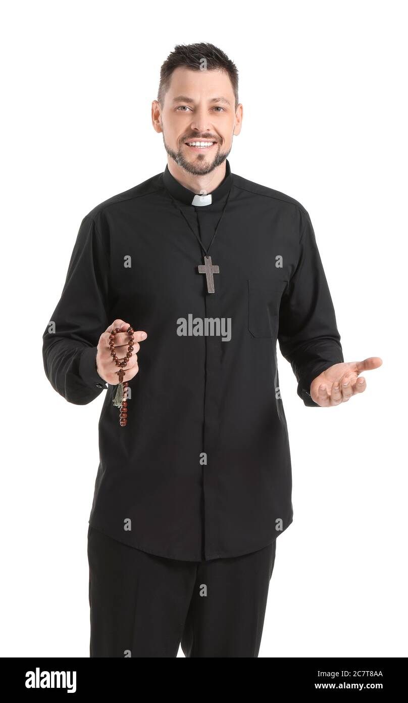 Handsome priest on white background Stock Photo - Alamy