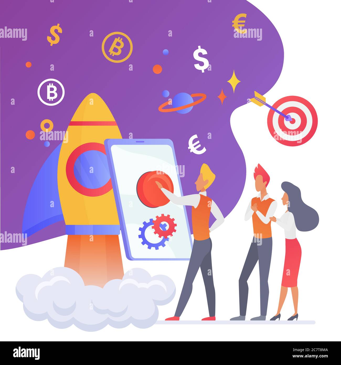 Start up flat vector illustration. Team cooperation on new project ...