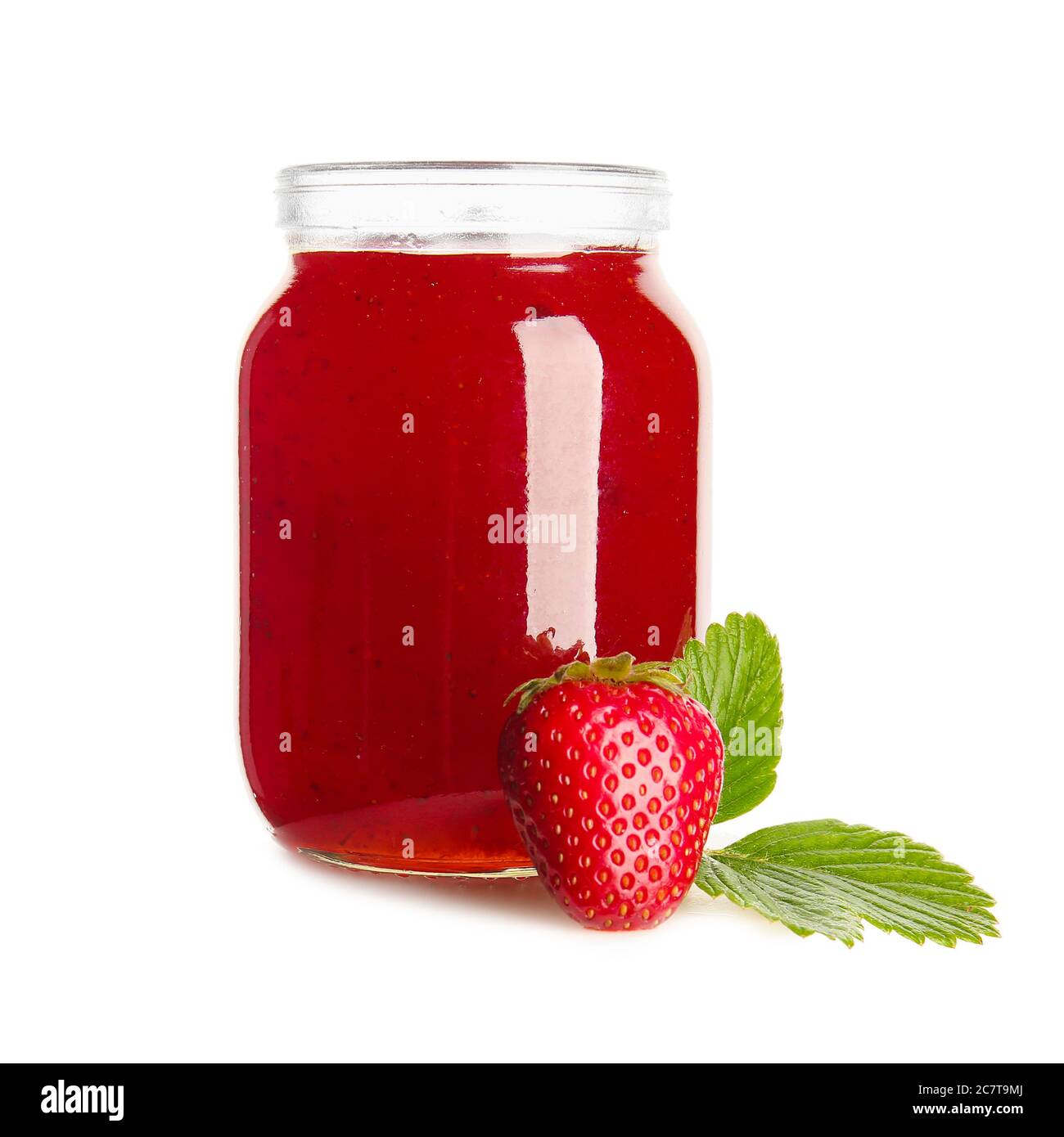 Jar of tasty strawberry jam on white background Stock Photo - Alamy