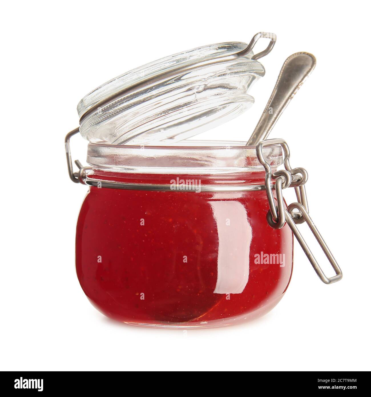 Jar of tasty strawberry jam on white background Stock Photo - Alamy