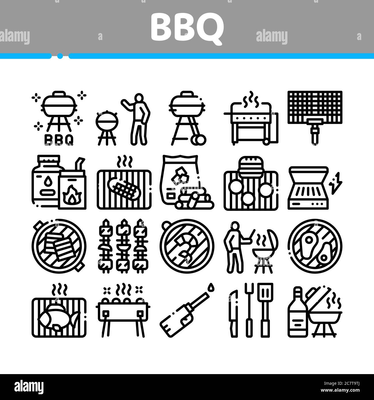 Bbq Barbecue Cooking Collection Icons Set Vector Stock Vector Image ...