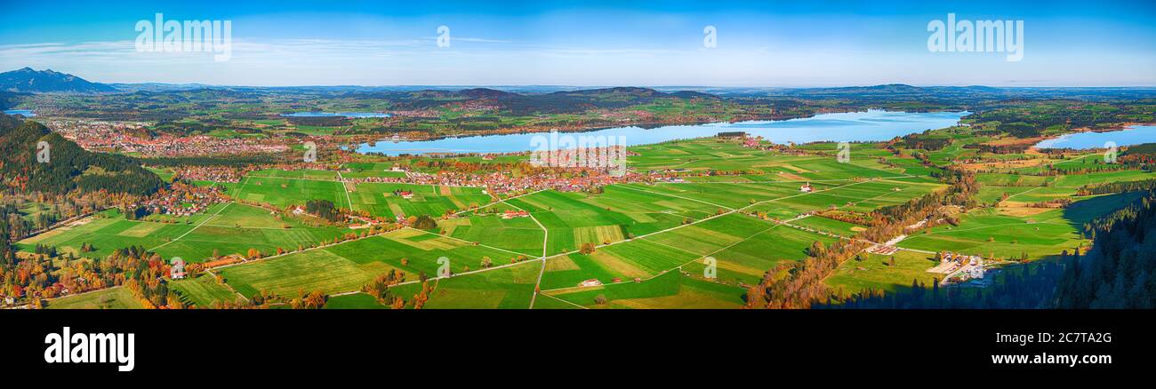 Top view panorama Schwangau village in autumn. Location: village of ...