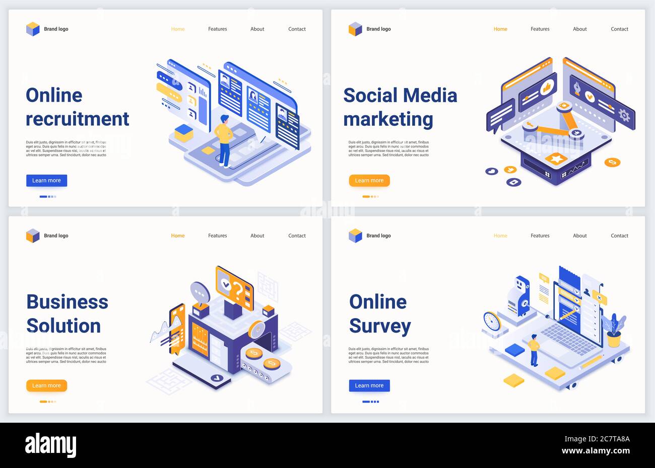 Isometric online recruitment, social media marketing vector illustration. Modern concept ...