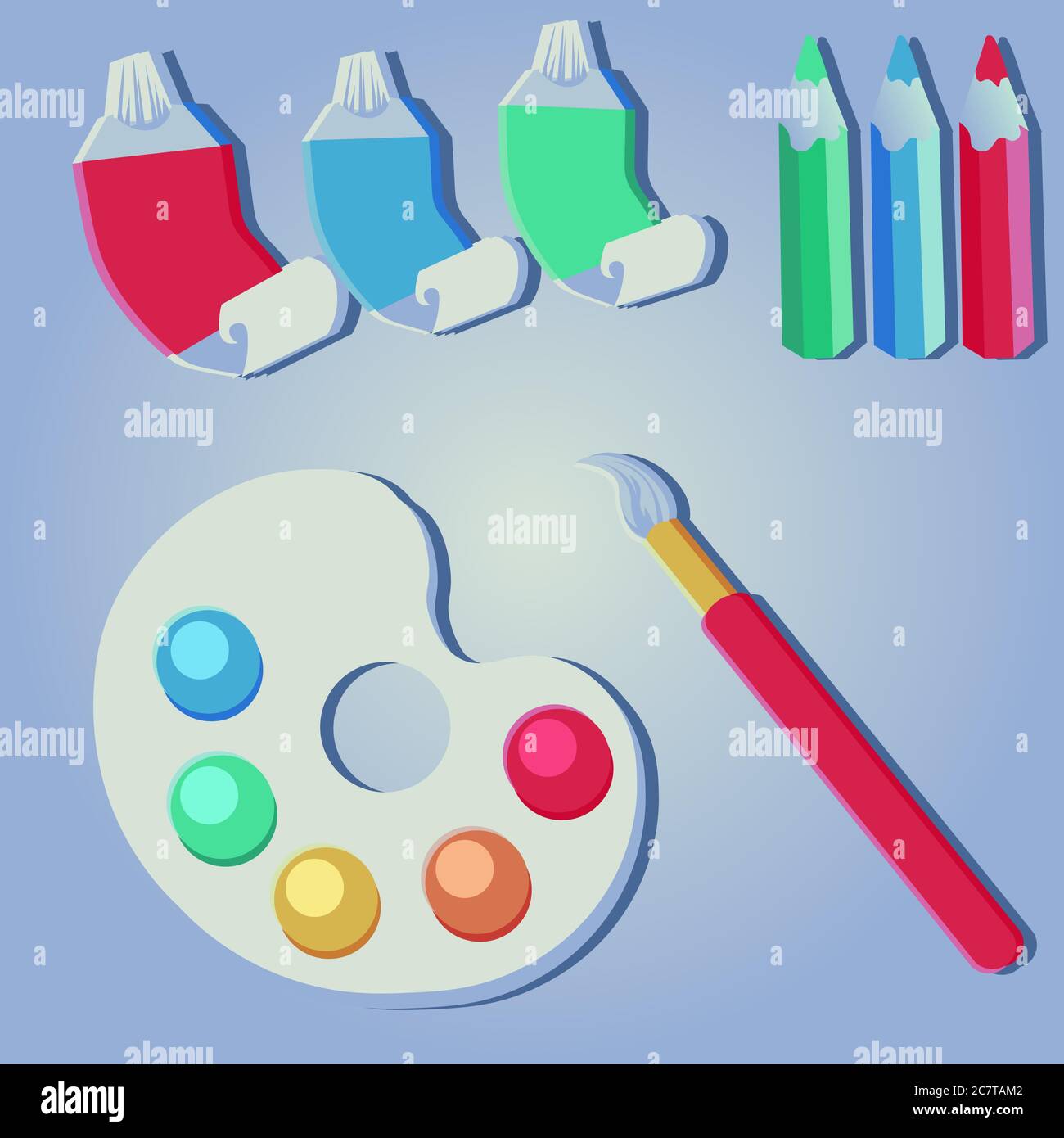 Art supplies and colors, elements. Crayons, paints and brush - back to ...