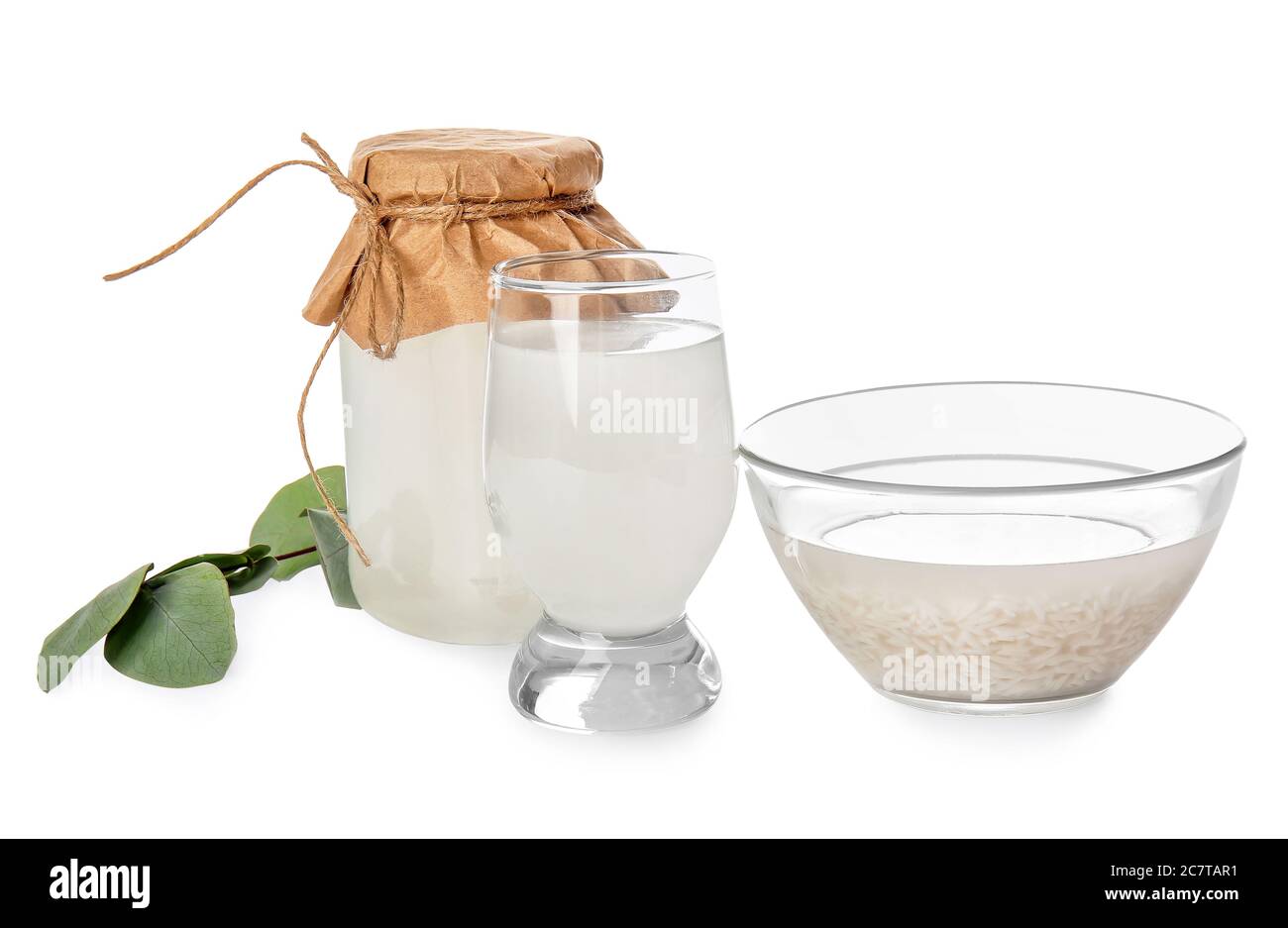 Healthy rice water on white background Stock Photo - Alamy