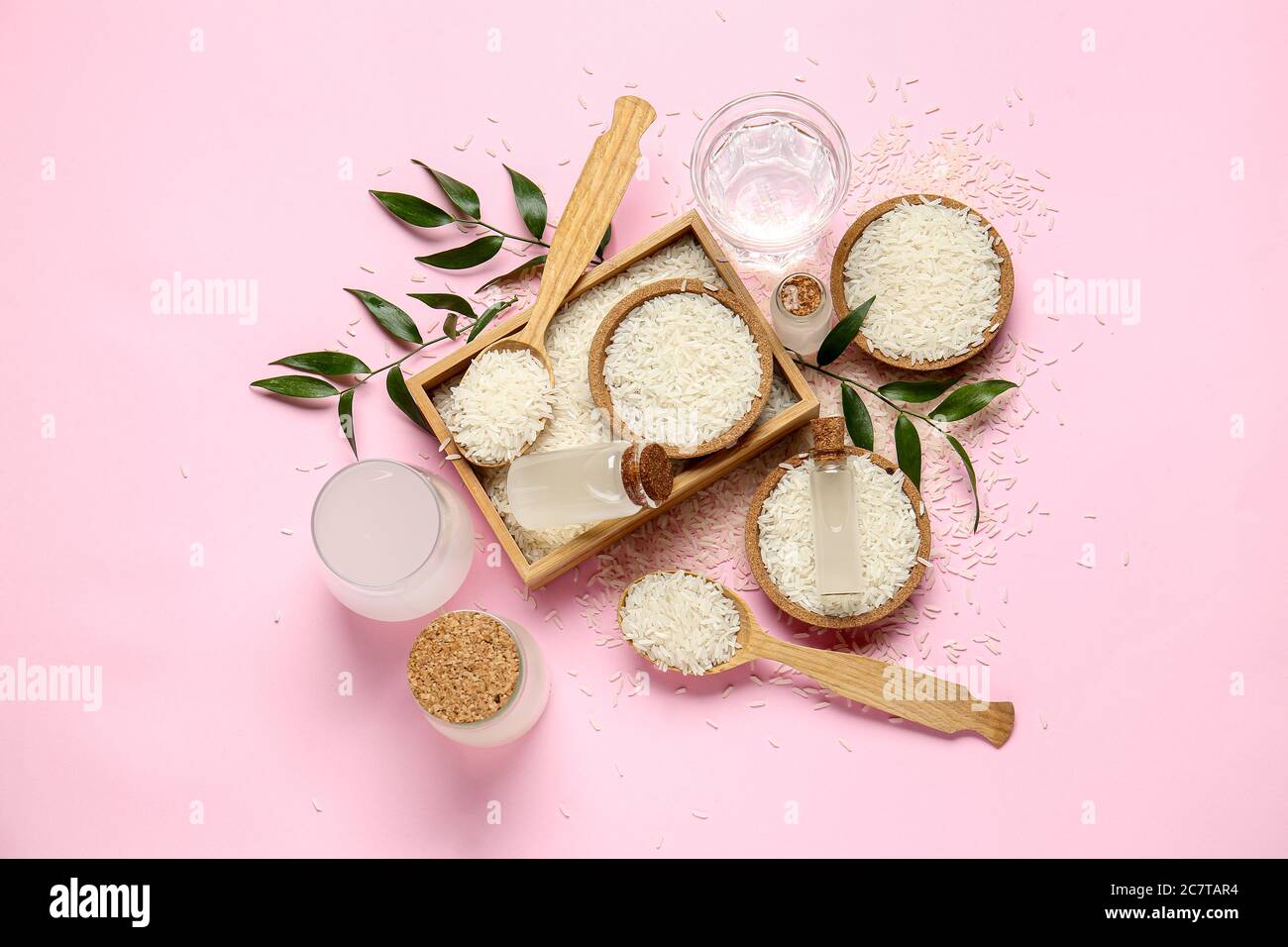 Healthy rice water on color background Stock Photo - Alamy