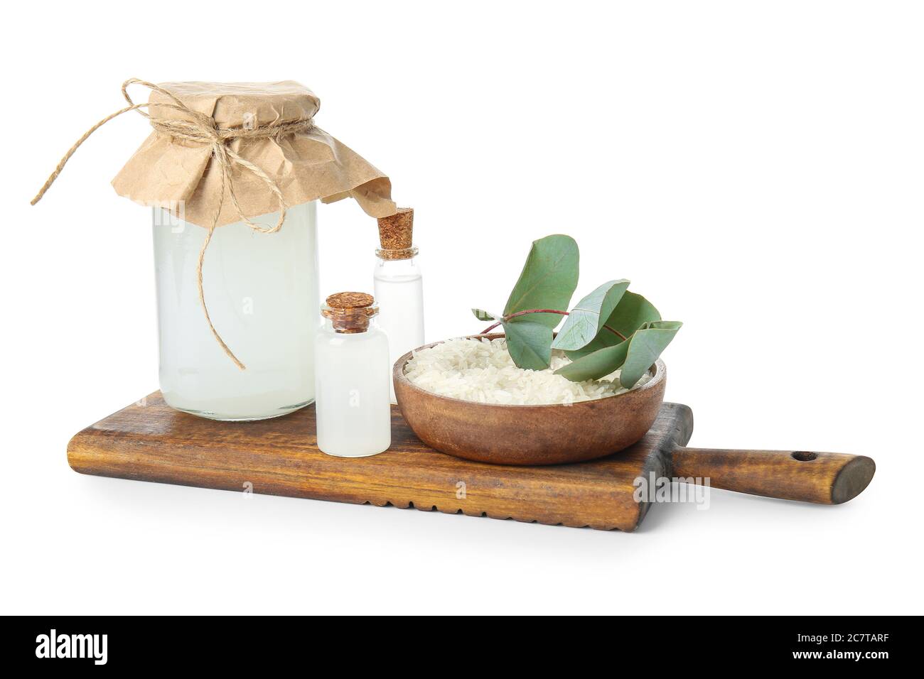 Healthy rice water on white background Stock Photo - Alamy