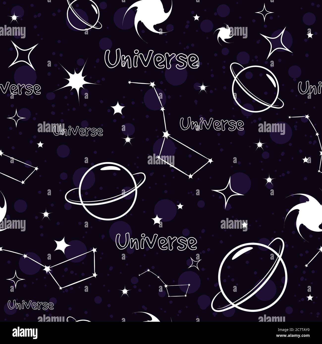 Universe, stars and planets sketch doodles. Starry sky seamless pattern ...