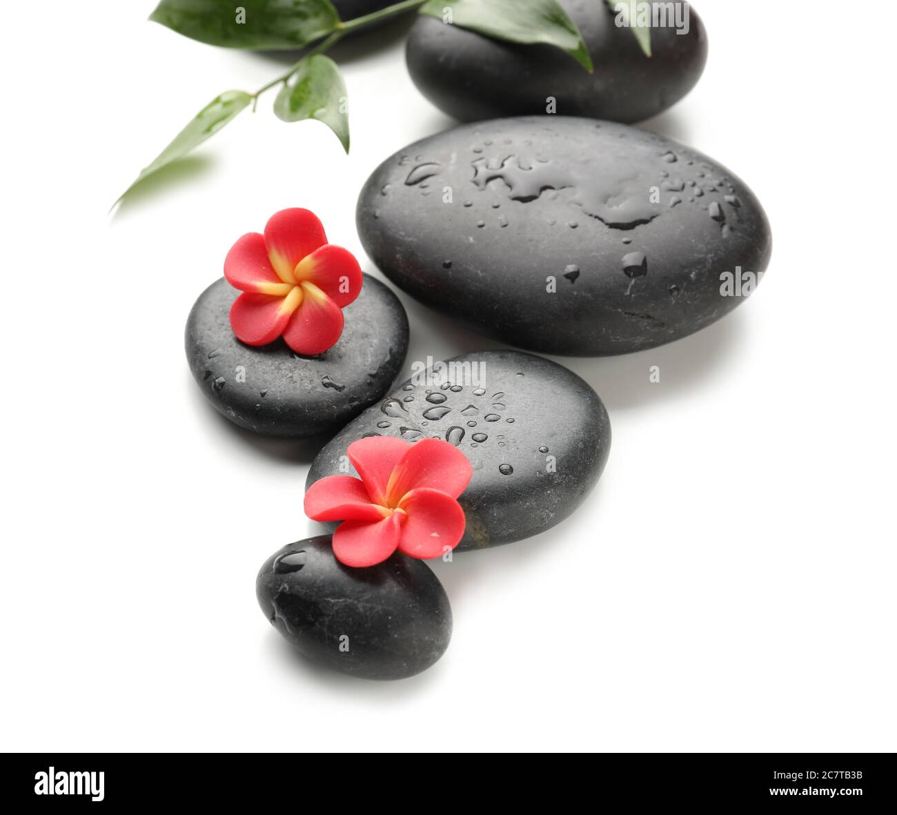Spa stones and flowers on white background Stock Photo - Alamy