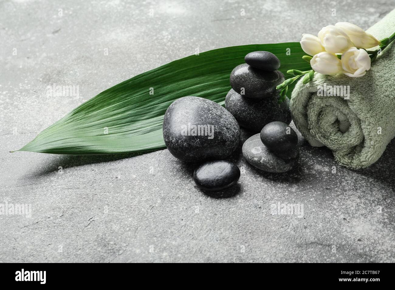 Beautiful spa composition on grey background Stock Photo - Alamy