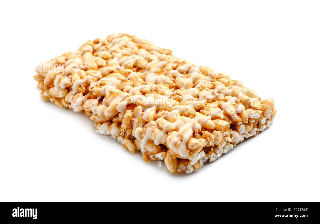 Crispy rice bar on white background Stock Photo - Alamy