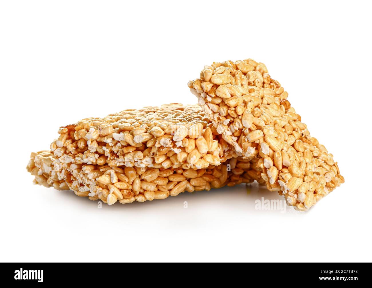 Crispy rice bars on white background Stock Photo - Alamy