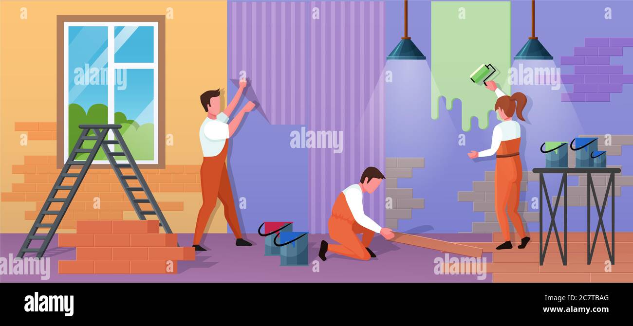 Repair home service vector illustration. Cartoon flat repairman worker ...