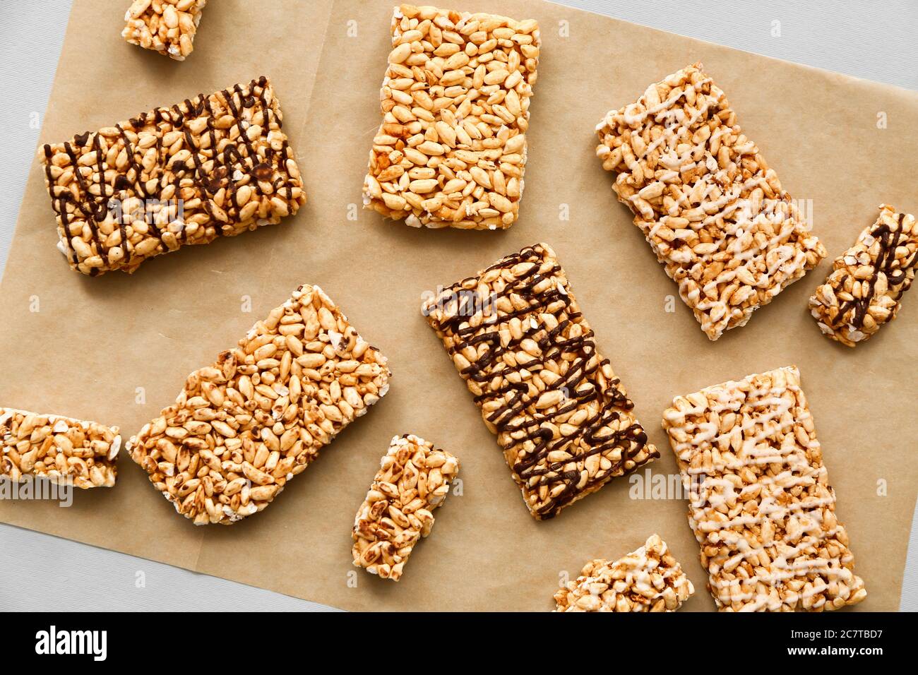 Crispy rice bars on parchment Stock Photo - Alamy