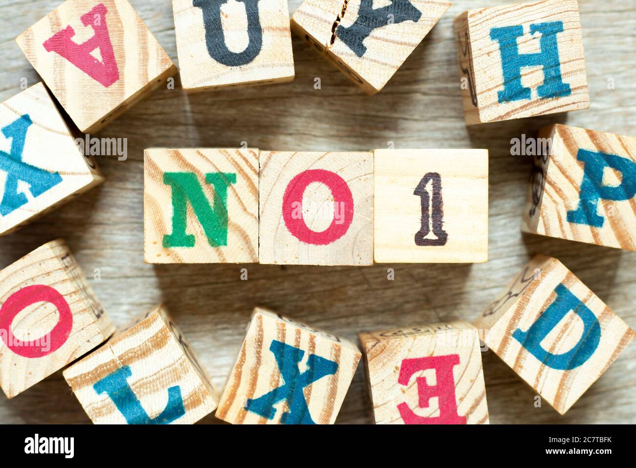 Alphabet letter block in word no 1 (number one) with another on wood ...