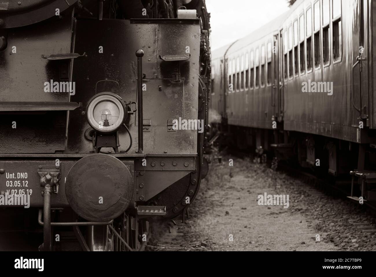 Front of an old Steam Locomotive, Details of an steam locomotive, head ...