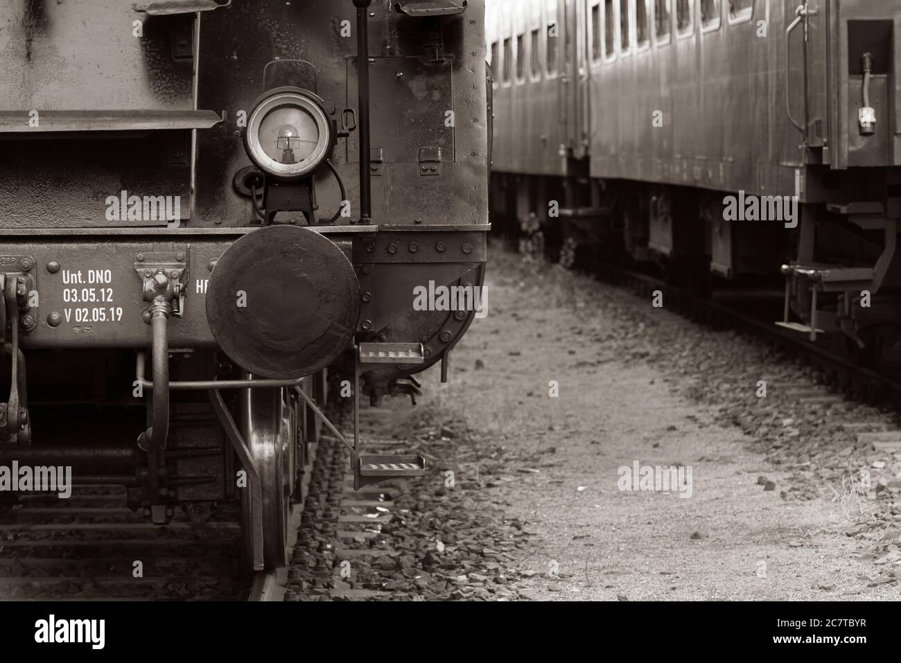 Front of an old Steam Locomotive, Details of an steam locomotive, head ...