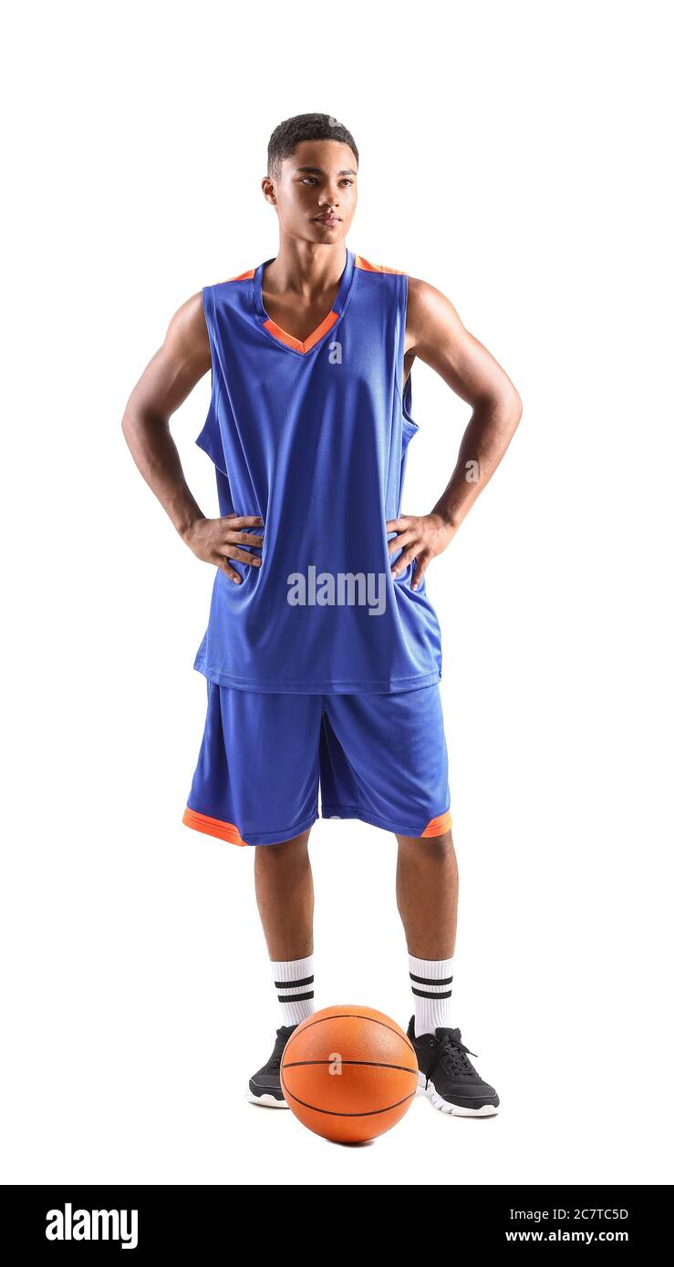 Young African-American basketball player on white background Stock ...